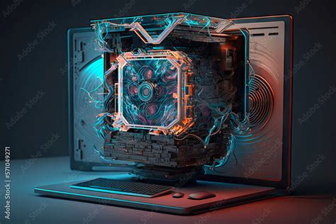 Geometrical Purely Technical Image Of Computer With Machine Learning Algorithm Generative Ai