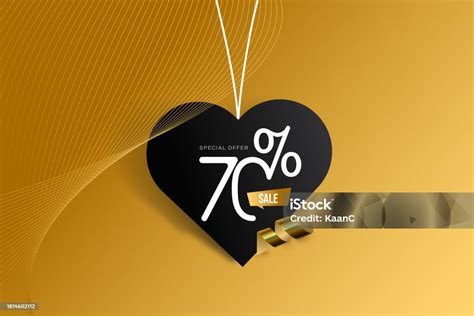 끈에 매달린 하트와 할인율이 쓰여진 디자인 특별 행사 판매 등번호 70번 숫자로 할인 백분율 기호 스톡 일러스트 그라데이션에 대한 스톡 벡터 아트 및 기타 이미지 Istock