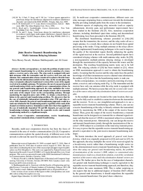 Pdf Joint Receive Transmit Beamforming For Multi Antenna Relaying Schemes