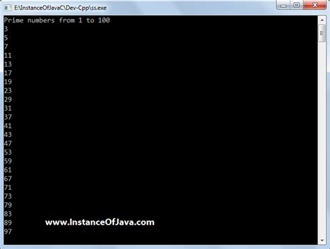 Print Prime Numbers From 1 To 100 In C Instanceofjava