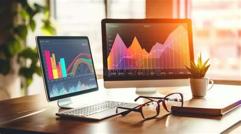 Graphs Office Computer Stock Illustration Illustration Of Workplace