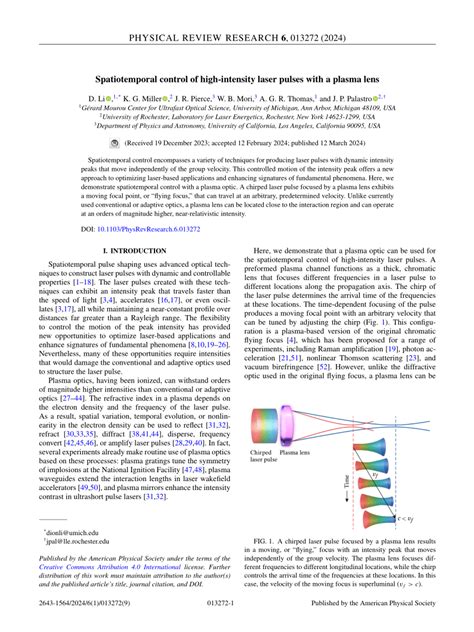 Pdf Spatiotemporal Control Of High Intensity Laser Pulses With A Plasma Lens