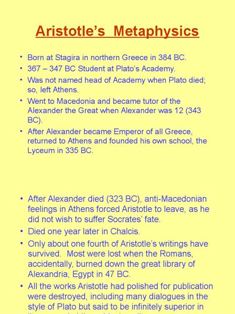 Aristotles Metaphysics Aristotle Matter