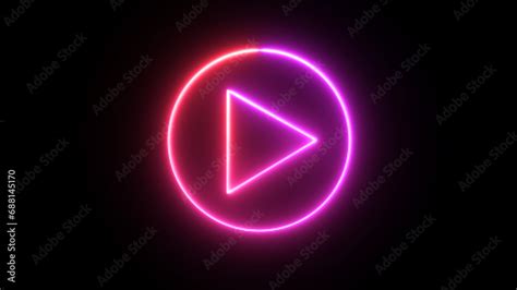 Multi Color Play Button On Black Background Start Button Neon Glowing