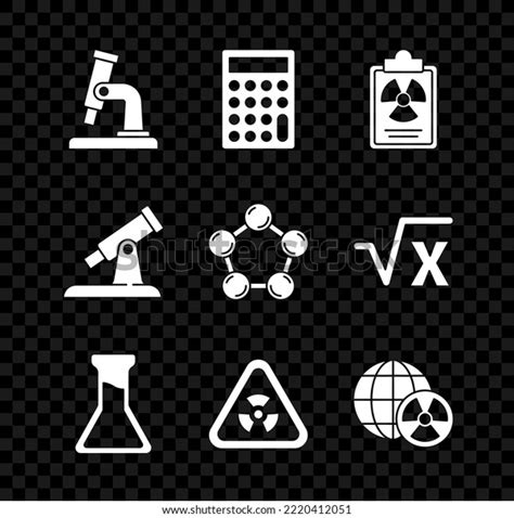 Set Microscope Calculator Radiation Warning Document Stock Vector