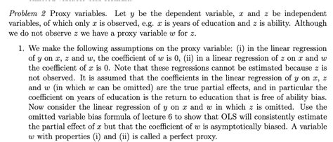 Problem 2 Proxy Variables Let Y Be The Dependent