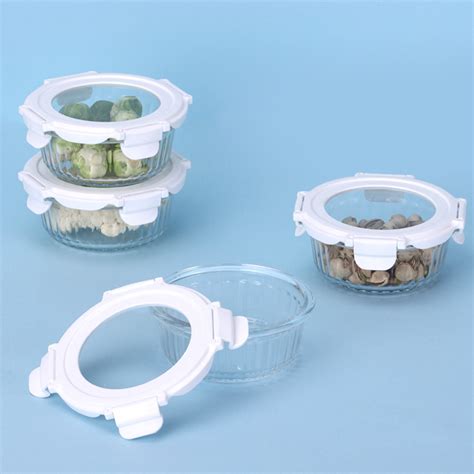밀폐용기 웨이브락 내열유리 밀폐용기 G유리뚜껑 냉동 밥용기 세트 원형400ml4개 네오플램샵