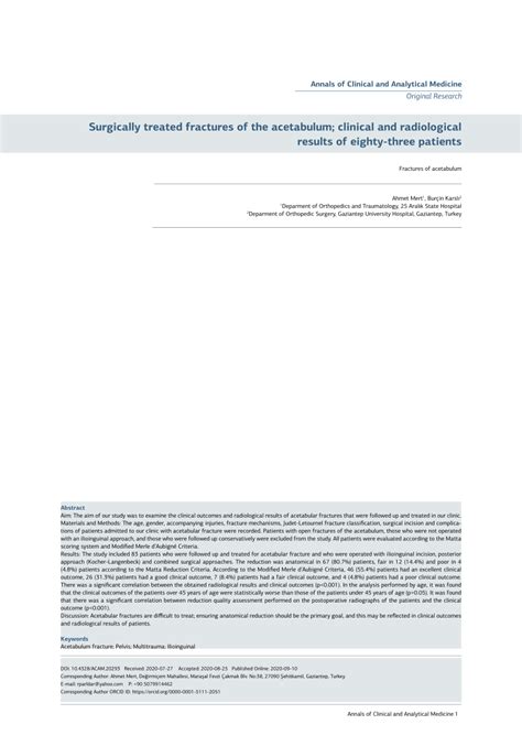 Pdf Surgically Treated Fractures Of The Acetabulum Clinical And Radiological Results Of