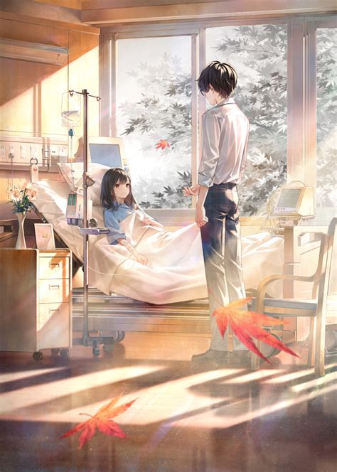 Safebooru 1boy 1girl Autumn Leaves Bed Black Hair Black Pants Brown