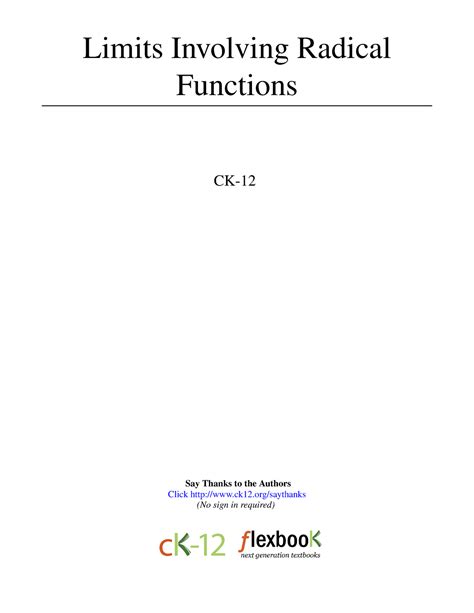 Week 001 Limits Of Radical Functions Limits Involving Radical Functions Ck Say Thanks To The