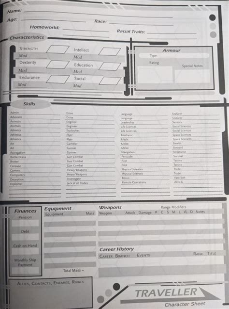 Mongoose Traveller Character Sheet Form Fillable Printable Forms Free