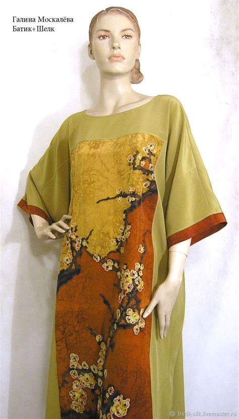 Платье Туника Батик Сакура ручная роспись 100 натуральный шелк в интернет магазине на Ярмарке
