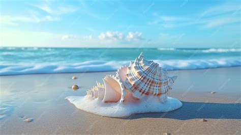 Premium Ai Image Conch Shell On Beach With Waves