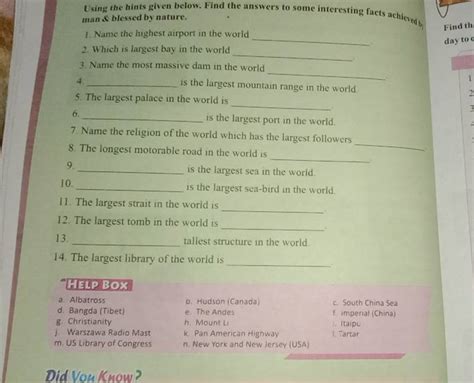 Using The Hints Given Below Find The Answers To Some Interesting Facts A