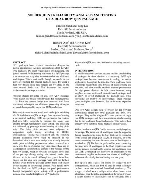 Solder Joint Reliability Qfn Smta Pdf Materials Applied And