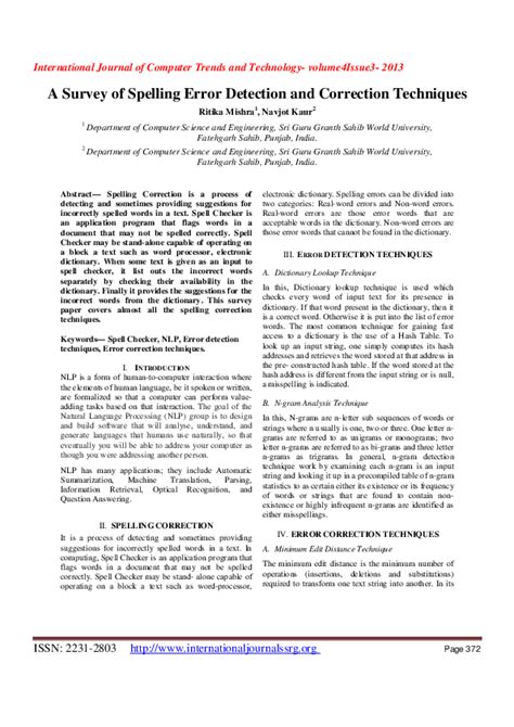 Pdf A Survey Of Spelling Error Detection And Correction Techniques