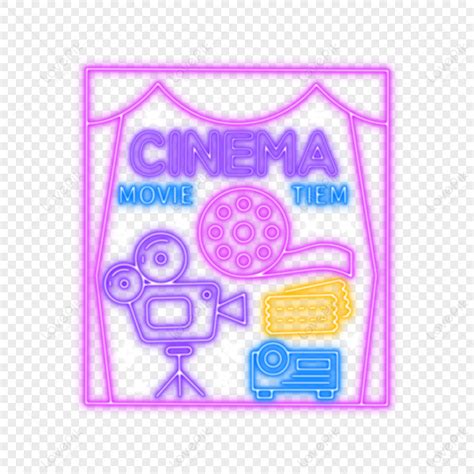 프로젝터 영화 커튼 일러스트 네온 조명 효과 카메라필름네온 불빛 Png 일러스트 무료 다운로드 Lovepik