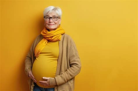 Premium Photo Stylish Senior Pregnant Woman Wearing Glasses Holding