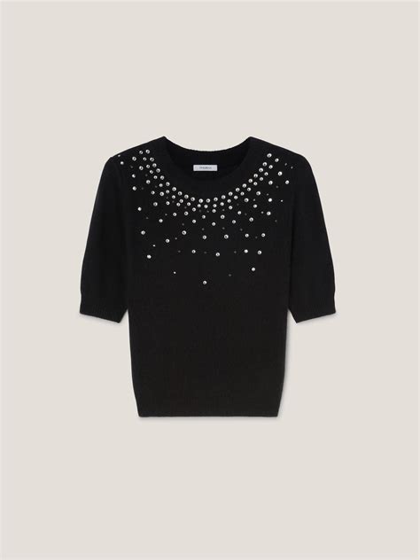 Maglia Maniche Corte Misto Angora Con Strass