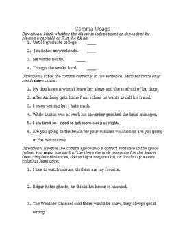 Comma Usage Worksheet By Everything ELA By Bebo Saucier TPT