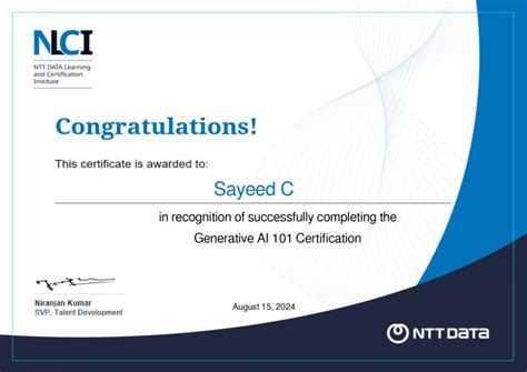 Happy To Share That I Have Successfully Completed Generative Ai 101 Certification From Ntt Data