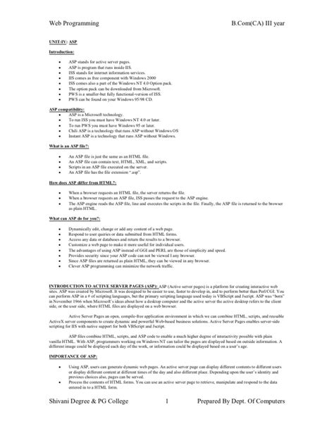 unit iv asp pdf active server pages xml