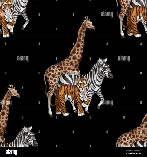 Seamless Pattern With Tiger Zebra And Giraffe Vector Stock Vector Image And Art Alamy