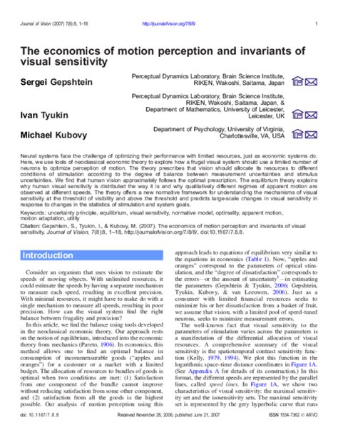Pdf The Economics Of Motion Perception And Invariants Of Visual Sensitivity