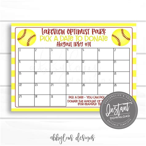 Softball Calendar Fundraiser Template Content Calendar Template