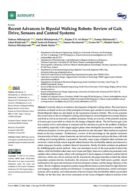 Pdf Recent Advances In Bipedal Walking Robots Review Of Gait Drive Sensors And Control Systems