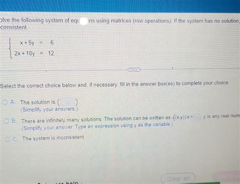 Solved Olve The Following System Of Equ Uns Using Matrices Chegg Com