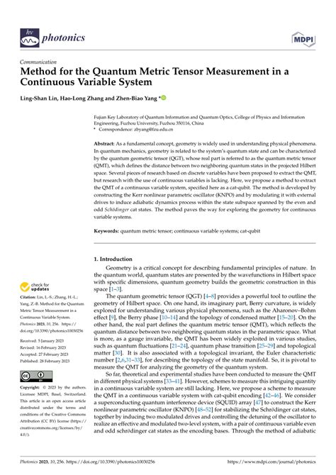Pdf Method For The Quantum Metric Tensor Measurement In A Continuous Variable System
