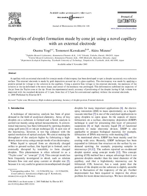 Pdf Properties Of Droplet Formation Made By Cone Jet Using A Novel Capillary With An External