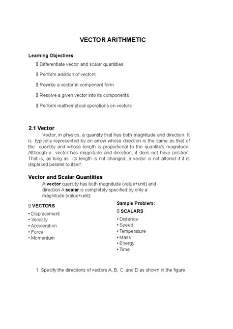 Vector Arithmetic Vector Arithmetic Learning Objectives ⮚ Differentiate Vector And Scalar