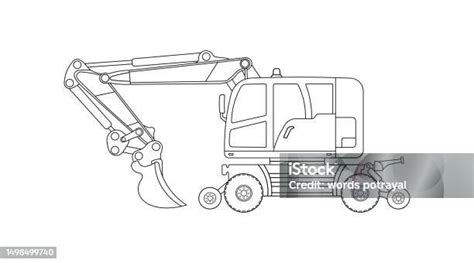 손으로 그린 벡터 일러스트레이션 컬러 어린이 건설 레일 바퀴 굴삭기 건설 기계 클립 아트 개발에 대한 스톡 벡터 아트 및 기타