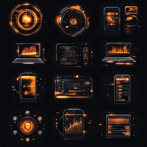 Futuristic Digital Interface Elements With Orange Glow Premium Ai