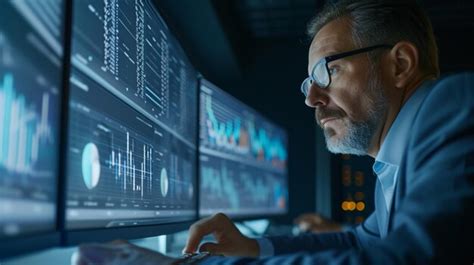 Premium Photo Portrait Of A Office Worker Analyzing Data On A Large