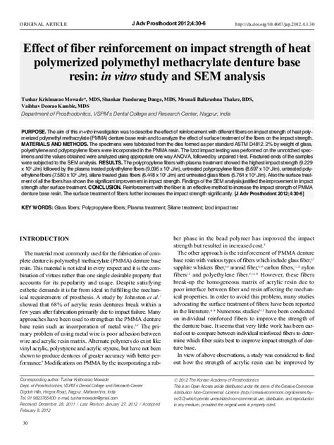 Pdf Effect Of Fiber Reinforcement On Impact Strength Of Heat Polymerized Polymethyl