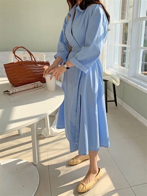 앤 셔츠 벨트 랩 롱 원피스