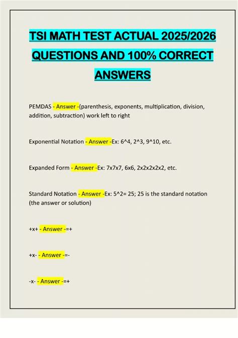 Tsi Math Test Actual 2025 2026 Questions And 100 Correct Answers Tsi Stuvia Us