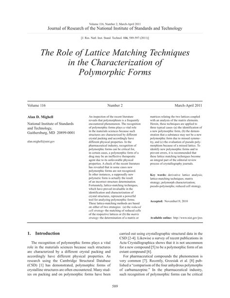 Pdf The Role Of Lattice Matching Techniques In The Characterization Of Polymorphic Forms