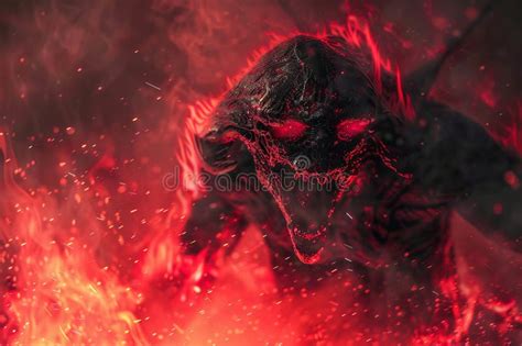 Scary Sinister Devil Is In Hell With Dramatic Fire Lighting Stock Illustration Illustration Of