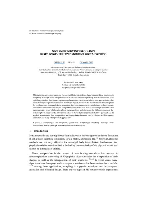 Pdf Non Rigid Body Interpolation Based On Generalized Morphologic