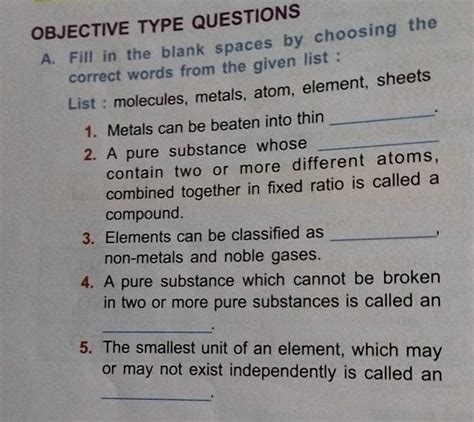 Objective Type Questions A Fill In The Blank Spaces By Choosing The Corr