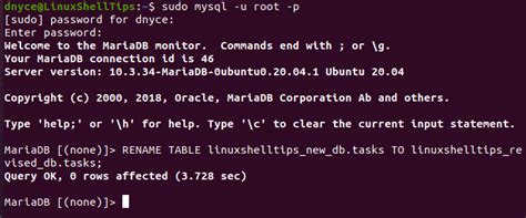 how to rename mysql database name in linux
