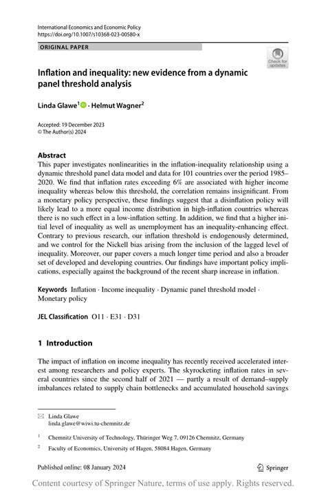 Pdf Inflation And Inequality New Evidence From A Dynamic Panel Threshold Analysis