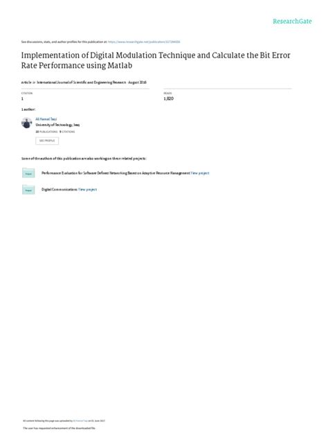 Implementation Of Digital Modulation Technique And Calculate The Bit Error Rate Performance