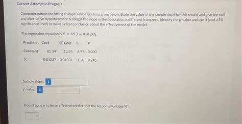 Solved Computer Output For Fitting A Simple Linear Model Is