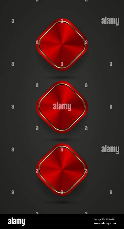 Three Of Red Abstract Rectangle Buttons Template With Metal Texture Chrome Steel Silver