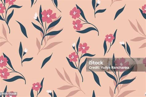 원활한 꽃 패턴 낭만적 인 꽃 프린트 섬세한 분홍색 배경에 작은 꽃 나뭇 가지 나뭇 가지의 추상적 배열 벡터 개화기에 대한 스톡 벡터 아트 및 기타 이미지 Istock